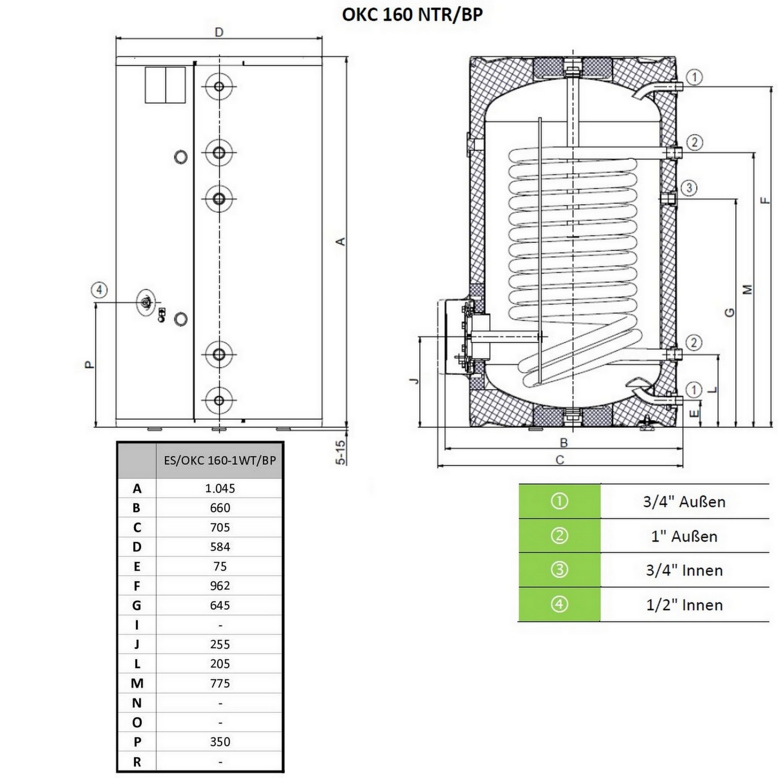 Warmwasserspeicher mit 1WT und optional Keramikheizstab