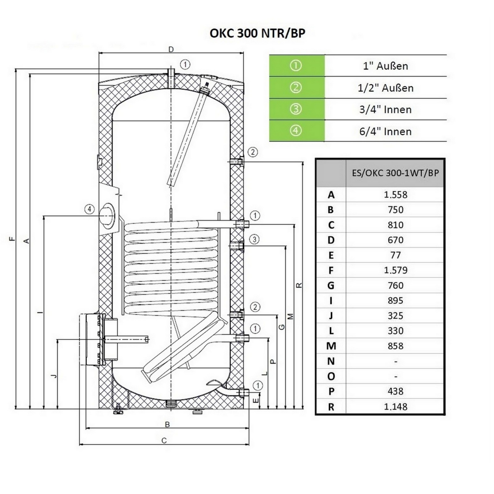 Warmwasserspeicher mit 1WT und optional Keramikheizstab